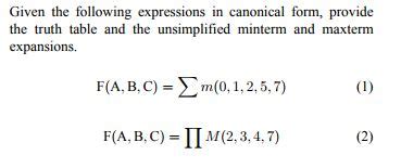 Solved Given The Following Expressions In Canonical Form Chegg