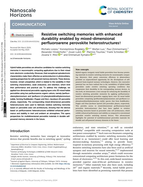 Pdf Resistive Switching Memories With Enhanced Durability Enabled By Mixed Dimensional