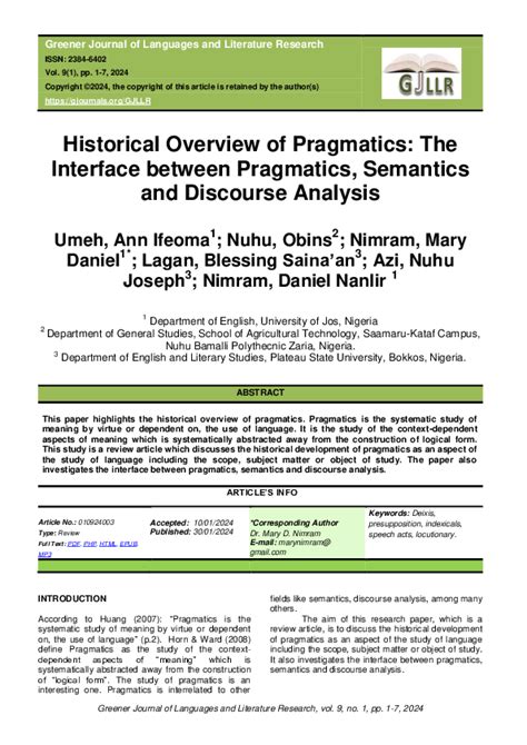 Pdf Historical Overview Of Pragmatics The Interface Between