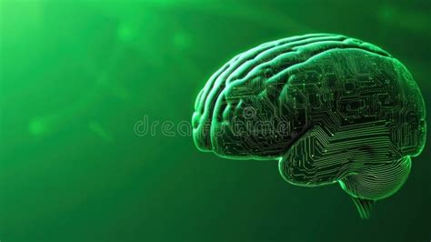 Digital Brain With Circuit Patterns On A Vibrant Green Background Ai Stock Image Image Of