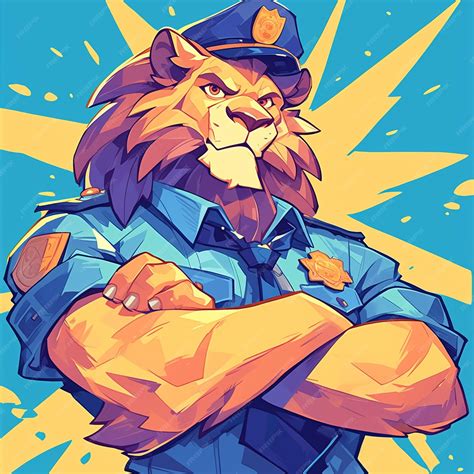 Un Poderoso León Al Estilo De Los Dibujos Animados De La Policía