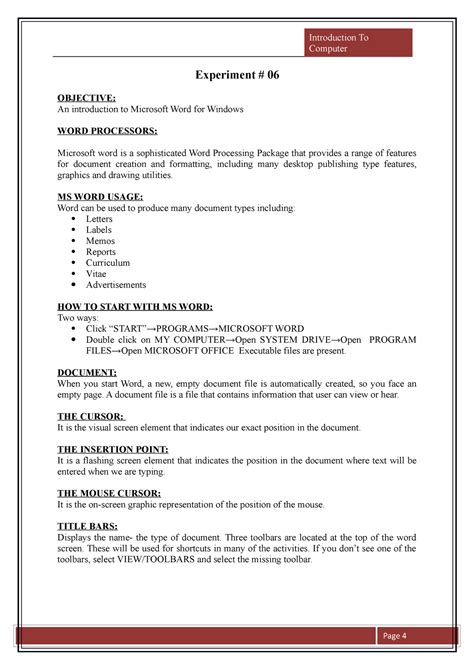 Lab An Introduction To Microsoft Word For Windows Computer Experiment OBJECTIVE An