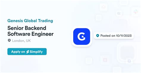 Senior Backend Software Engineer Genesis Global Trading Simplify Jobs