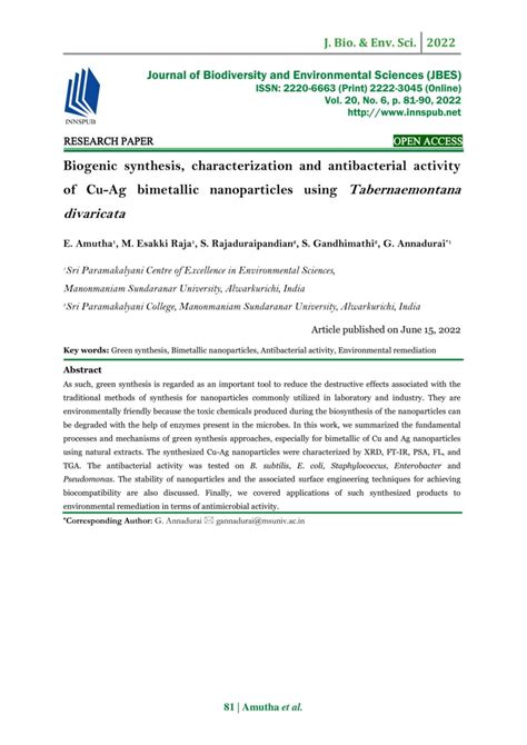 Biogenic Synthesis Characterization And Antibacterial Activity Of Cu Ag Bimetallic
