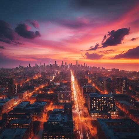 Premium Ai Image Sunset City