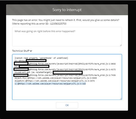 Sorry To Interrupt Error Popup In Lightning Experience Error In All