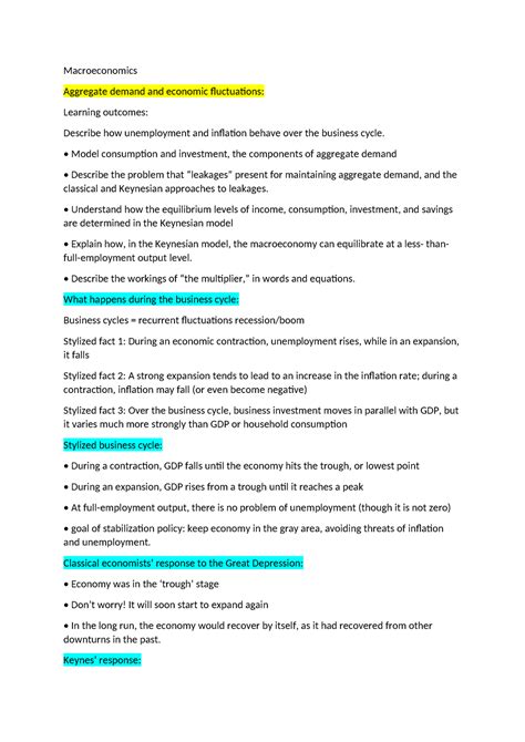 Macroeconomics Week Macroeconomics Aggregate Demand And Economic Fluctuations Learning