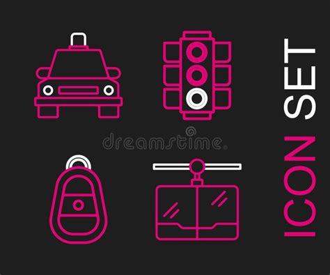 Set Line Cable Car Car Key With Remote Traffic Light And Taxi Icon