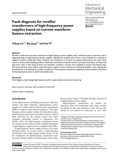 Pdf Fault Diagnosis For Rectifier Transformers Of High Frequency