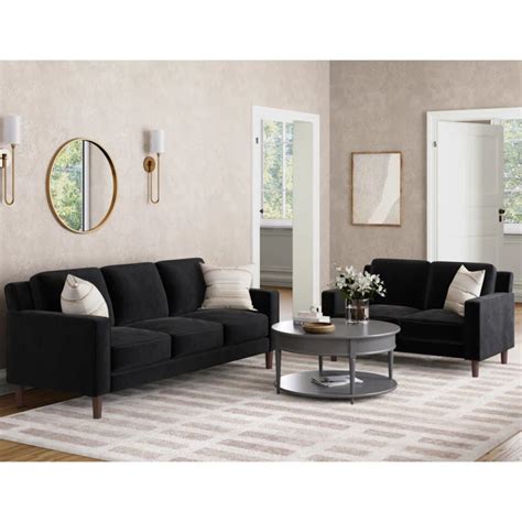 Rivet Black Modern Two Piece Sofa Set Paktameer