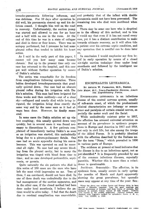 Encephalitis Lethargica The Boston Medical And Surgical Journal