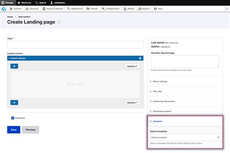 adding a template selection field for editors acquia cohesion docs