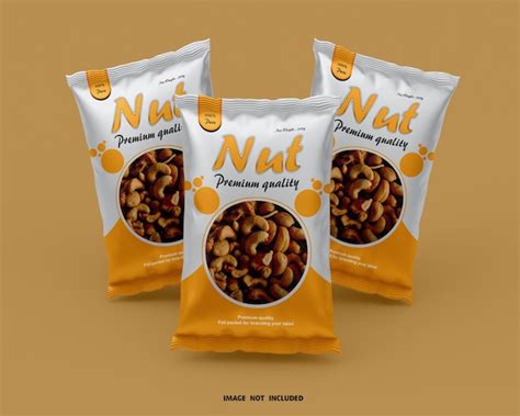 Premium Nut Snack Packaging Mockup In Foil Presentation Premium Ai