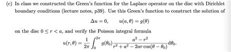 Solved C In Class We Constructed The Greens Function For