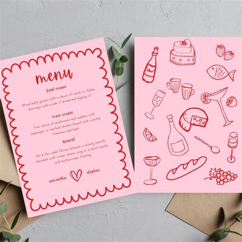 Hand Drawn Menu Wedding Menu Menu Template Pink And Red Canva Template Bold Wedding Template