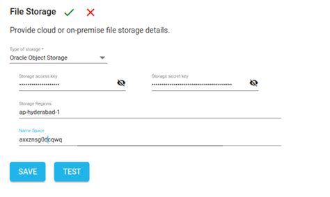 oracle storage configuration using access and secret keys