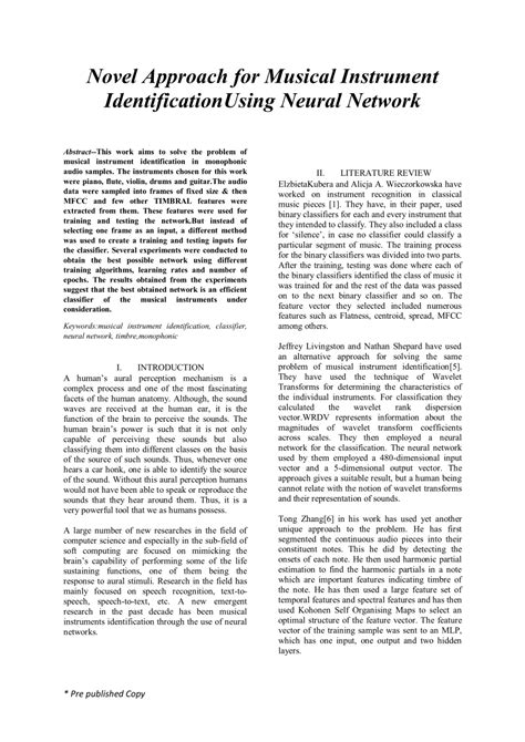 Pdf Novel Approach For Musical Instrument Identification Using Neural Network