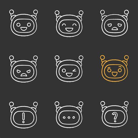 Robot Emojis Chalk Icons Set Chatbot Emoticons Chat Bot Smileys