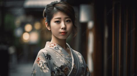 어두운 거리에서 아시아 의상을 입은 일본 여자 복고풍 디자인의 유카타를 입고 귀여운 포즈를 취하는 젊은 여성 고화질 사진 사진 속눈썹 배경 일러스트 및 사진 무료