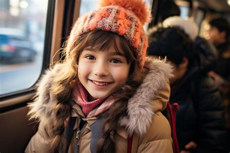 Premium Ai Image Portrait Of An Asian Girl Inside School Bus