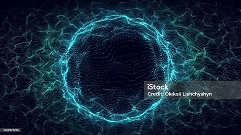 Abstract Blue Sphere With Connecting Dots Wireframe Technology Sphere Of Particles Big Data