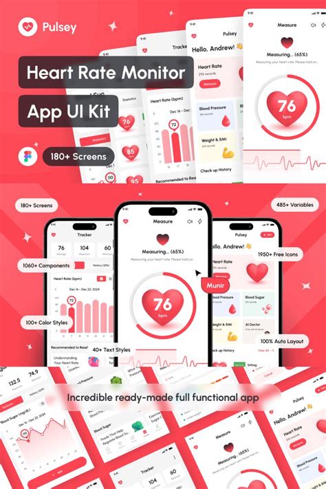 Pulsey Heart Rate Monitor App Ui Kit Ui Kit Heart Rate Monitor App