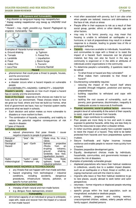Exposure And Vulnerability Disaster Readiness And Risk Reduction