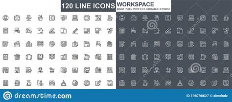 Workspace Thin Line Icons Set Stock Vector Illustration Of Office Corporate 198798627