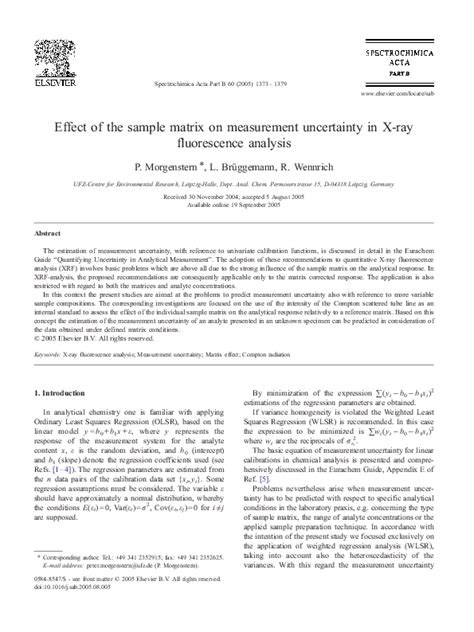 Pdf Effect Of The Sample Matrix On Measurement Uncertainty In X Ray