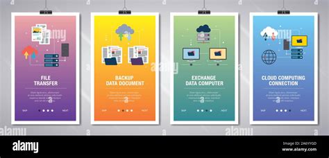 vector set of vertical web banners with file transfer backup data
