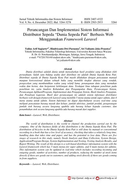 Pdf Perancangan Dan Implementasi Sistem Informasi Distributor Sepeda
