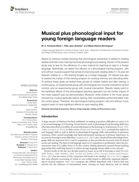 Pdf Musical Plus Phonological Input For Foreign Language Readers
