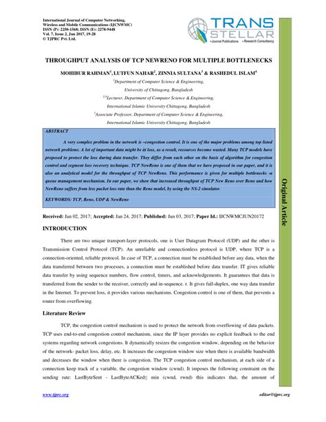 Pdf Throughput Analysis Of Tcp Newreno For Multiple Bottlenecks