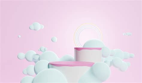 실린더 연단 어린이 또는 아기 제품을위한 기하학 스탠드와 추상적 인 다채로운 파스텔 배경 3d 렌더 0명에 대한 스톡 사진 및