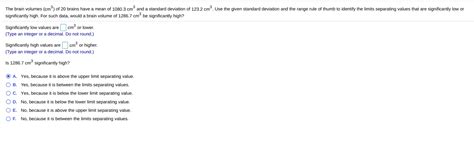 solved thumb to identify the limits separating values that