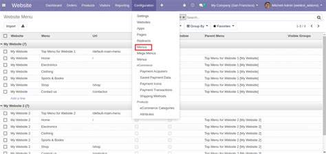 odoo website mega menu create specified categories