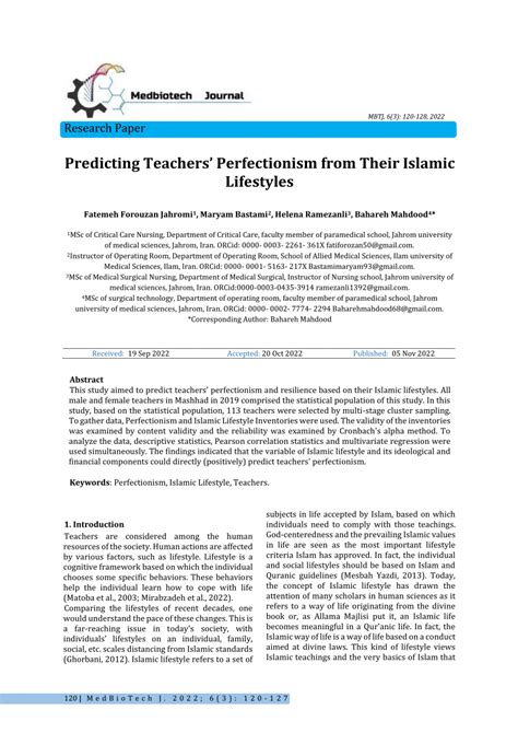 Pdf Predicting Teachers Perfectionism From Their Islamic Lifestyles
