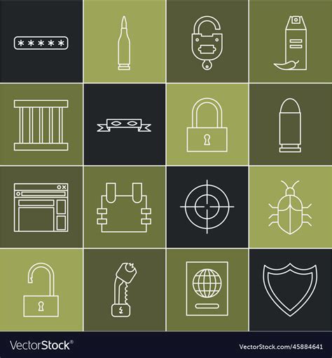 Set Line Shield System Bug Concept Bullet Lock Vector Image