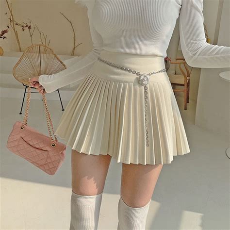 샤플라워 체인벨트 플리츠 미니스커트 에이블리