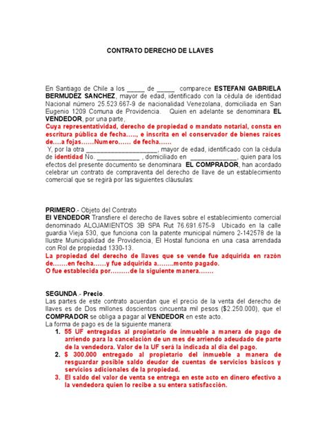 Venta Derecho De Llaves Pdf Pagos Propiedad