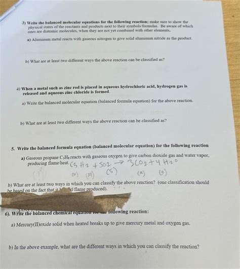 Solved Write The Balanced Molecular Equations For The Chegg