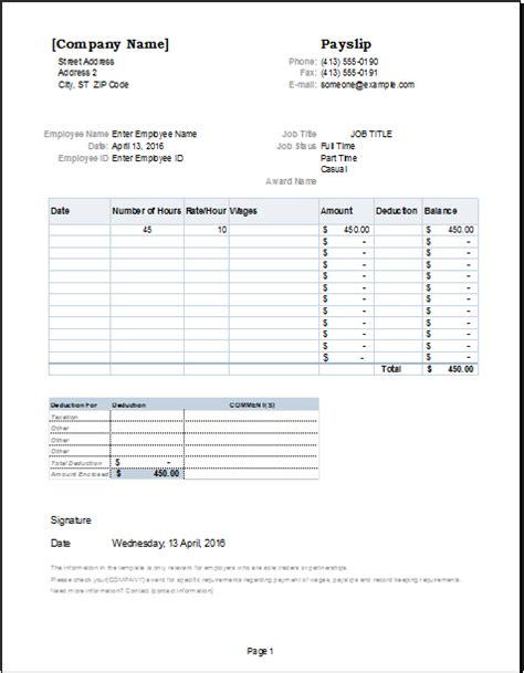 Employee Payslip Template For MS EXCEL Excel Templates