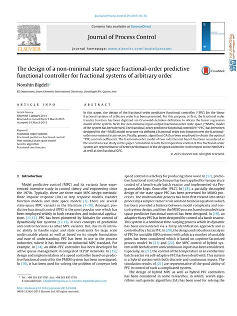 Pdf The Design Of A Non Minimal State Space Fractional Order