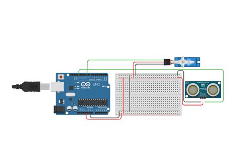 circuit design sensor ultrasonico y servo tinkercad