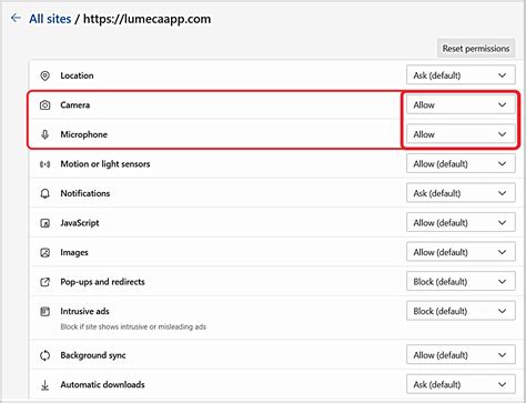 Edge Browser Camera And Microphone Permissions Lumeca Health