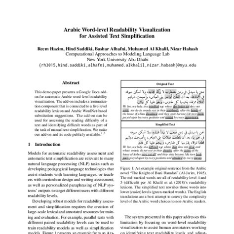Arabic Word Level Readability Visualization For Assisted Text Simplification Acl Anthology