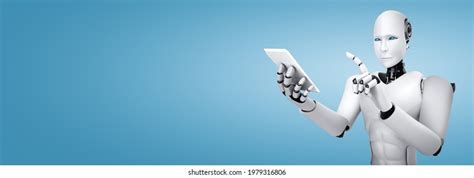 로봇 휴머노이드humanoid는 미래의 사무실에서 Ai를 생각하는 스톡 일러스트 1979316806 Shutterstock