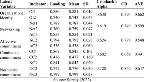 Reliability And Convergent Validity Of The Reflect Latent Variables
