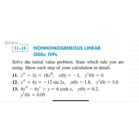 Solved Of NONHOMOGENEOUS LINEARODEs IVPsSolve The Chegg Com