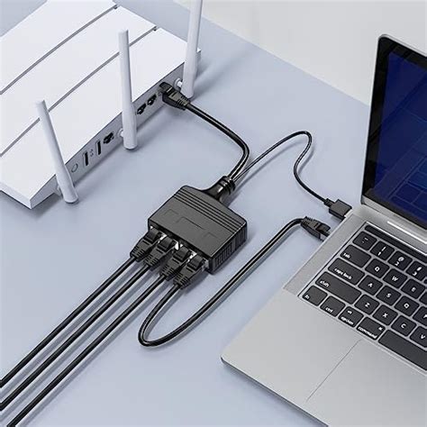 Riieyoca 1 To 4 Port Rj45 Ethernet Splitter Adapter 8 Core Gigabit High Speed Lan Network